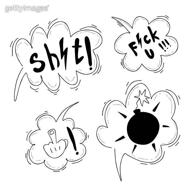 Doodle hand drawn speech bubble with swear words symbols. Comic speech ...