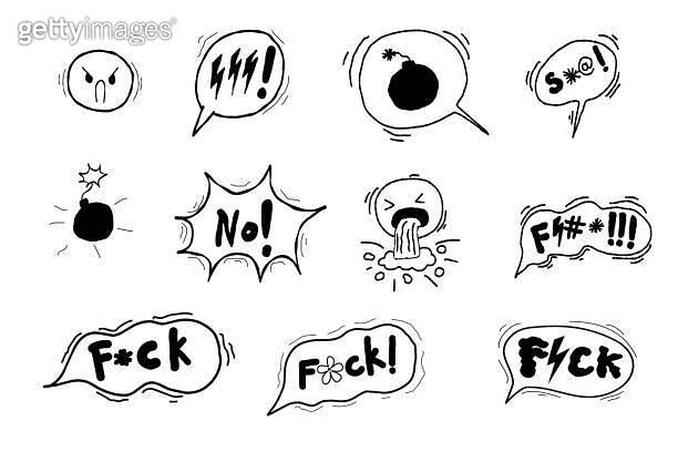 Doodle hand drawn speech bubble with swear words symbols. Comic speech ...
