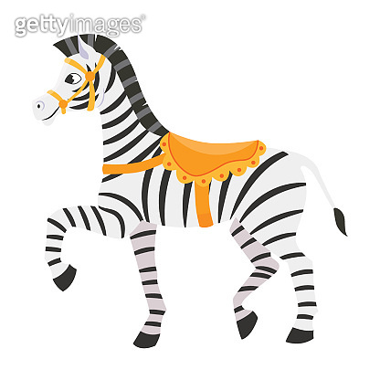 Funny riding zebra with saddle on circus show. Vector illustration of ...