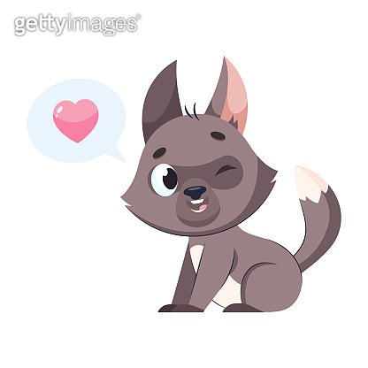 Lovely wolf sitting and winking cartoon vector illustration 이미지 ...