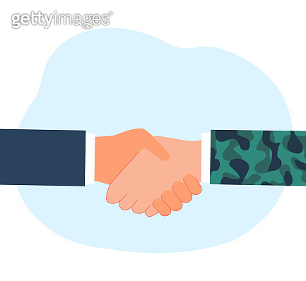 Military officer and civilian shaking hands 이미지 (1399518677) - 게티이미지뱅크