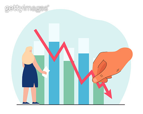 Employee looking at business statistics chart with down arrow ...