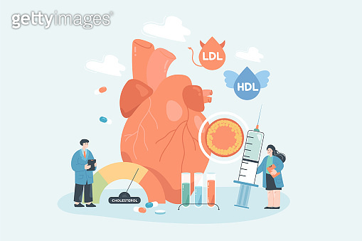 Tiny cartoon people and human heart with high cholesterol (1435052041 ...