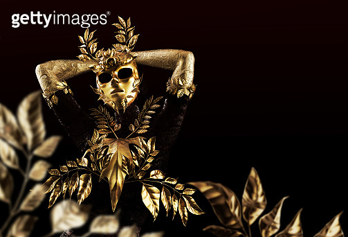 3d render illustration of golden masked nature nymph goddess statue ...