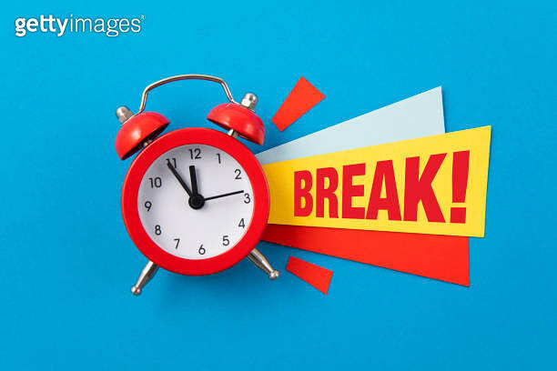 Take a Break Note with Red Alarm Clock 이미지 (1432216612) - 게티이미지뱅크