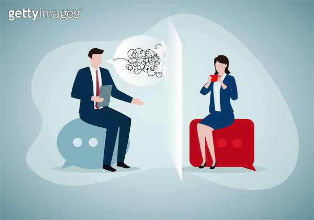 Business people meeting talking. Bad communication, misunderstanding ...