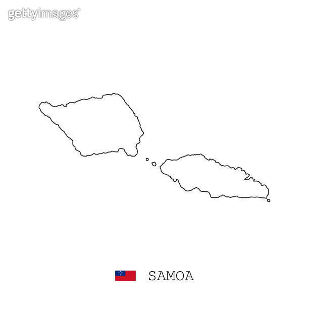 Samoa map line, linear thin vector simple outline and flag. Black on ...