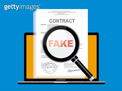 Fake contract with magnifying glass vector illustration (1406220620 ...