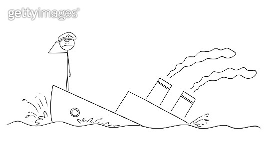 Captain of the Sinking Ship or Boat Saluting, Vector Cartoon Stick ...