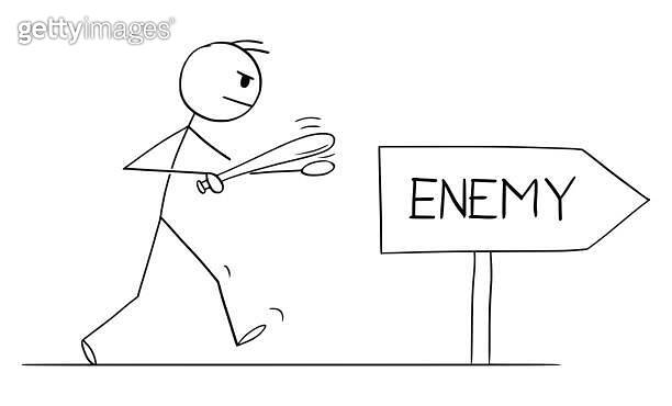 Aggressive Person with Baton or Bat Going to Fight with Enemy, Vector ...