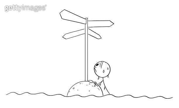 Lost Person Looking for Guide, Vector Cartoon Stick Figure Illustration ...