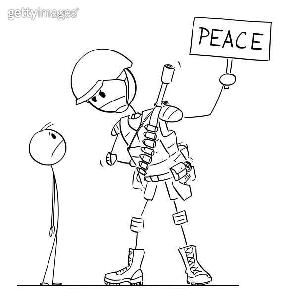Civilian and Armed Soldier, Vector Cartoon Stick Figure Illustration ...