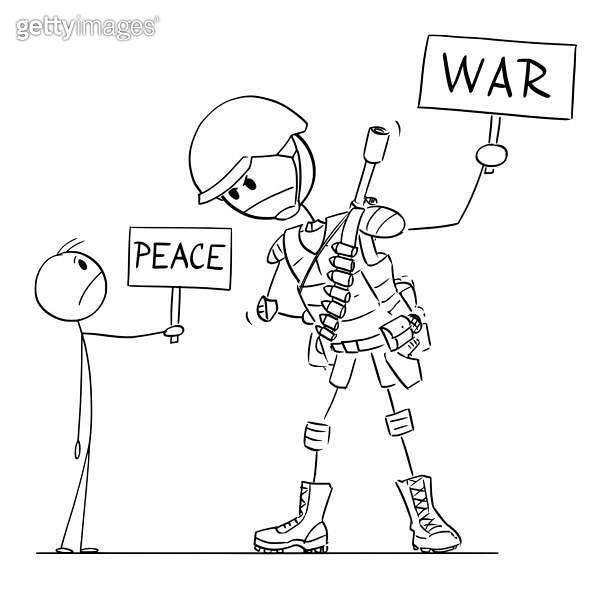 Civilian and Armed Soldier, Peace and War, Vector Cartoon Stick Figure ...