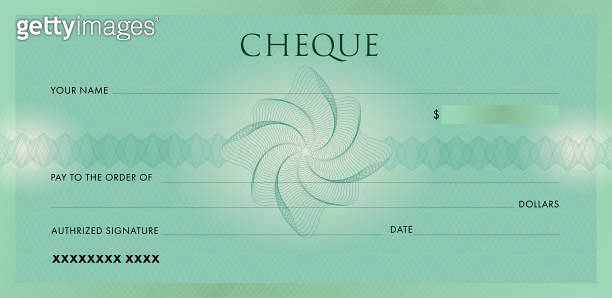 Green Cheque for Chequebook template. Linear Guilloche pattern with ...