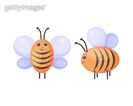 Bees. Cute cartoon bees. Image of a honey bee, side and front view ...