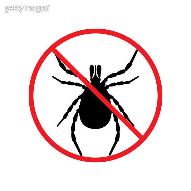 Stop the tick. A crossed-out warning sign about ticks. A sign of ...