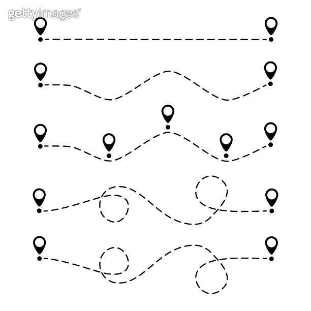 Pin map dotted line route set. 이미지 (1444197907) - 게티이미지뱅크