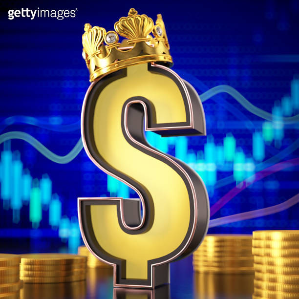 King Dollar Concept with Neon Dollar Sign and Golden Crown with ...