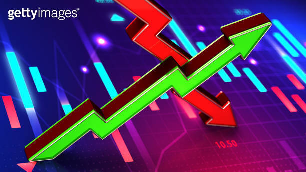 Financial Buy and Sell Concept with Up and Down Arrows and Stock Market ...