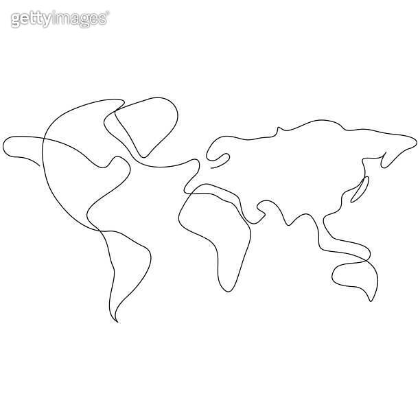One line style world map. Simple modern minimaistic style vector. 이미지 ...