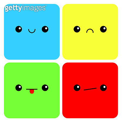 Colorful square head icon set. Boo Spooky Smiling sad face emotion ...