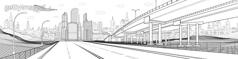 Black outlines Infrastructure illustration. Large highway in city ...