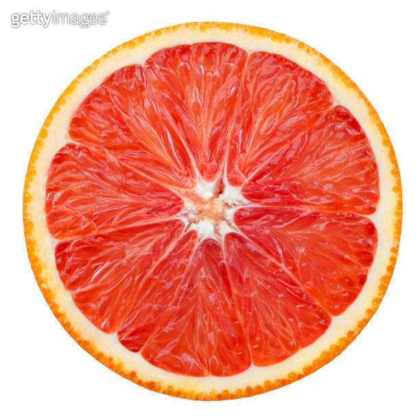 Orange slice isolated top view. Sicilian orange round slices flat lay ...