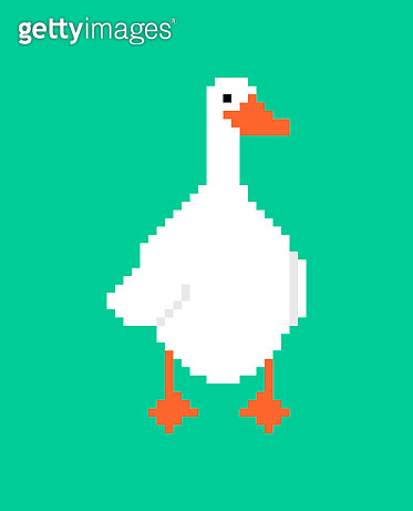White goose Pixel art. 8 bit Wild and domestic waterfowl with a long ...