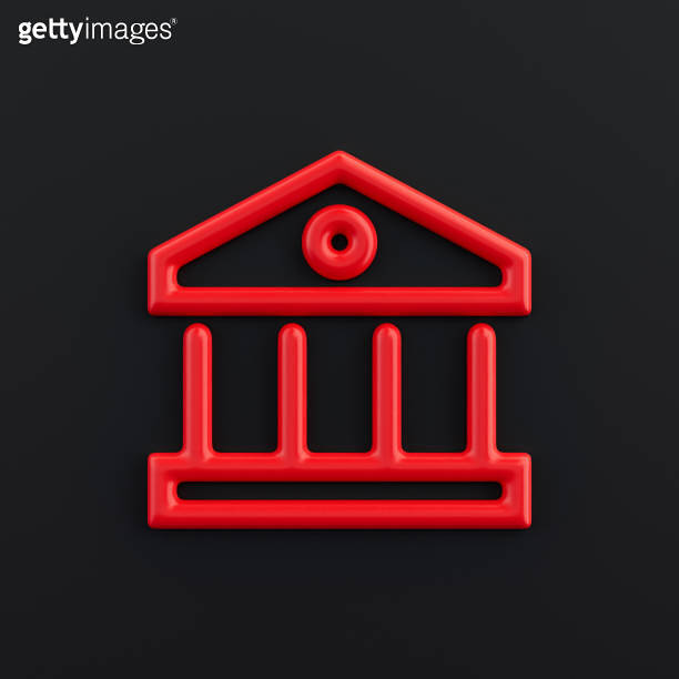 temple 3d icon, outline red finance icon, business symbol, 3d rendering ...