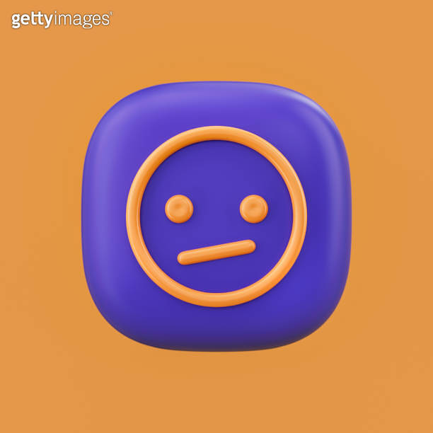 Emotion icon, puzzled 3D icon on a rounded button shape, outline emoji ...