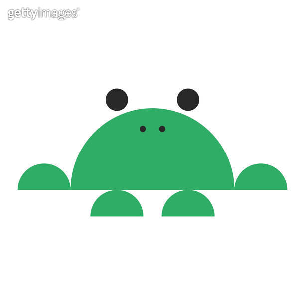Green frog symbol made of semicircular geometric shapes, simple comic ...