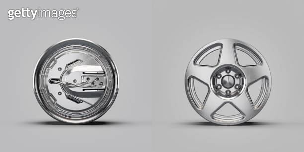 Shiny silver metallic alloy aluminum car rims isolated on white ...