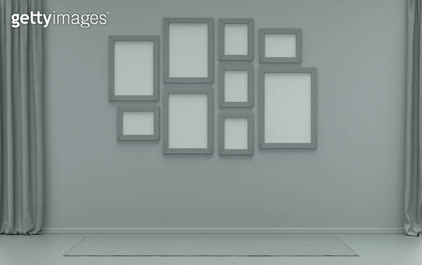 flat ash gray color room, gallery wall template with 9 frames 이미지 ...