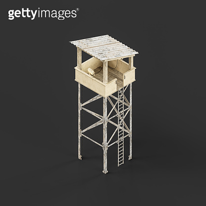 Isometric view Military sniper tower, sentry soldier hut, whatcher ...