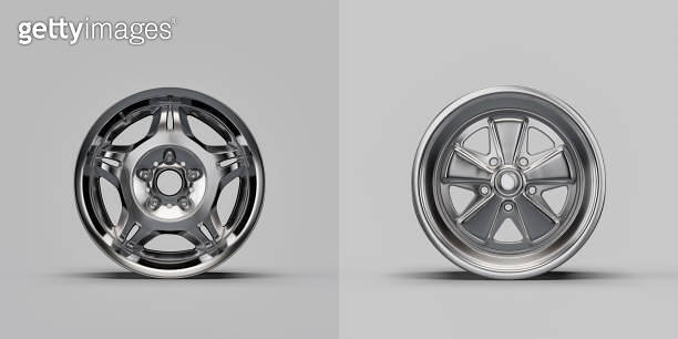 Shiny silver metallic alloy aluminum car rims isolated on white ...