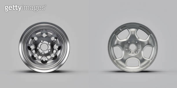 Shiny silver metallic alloy aluminum car rims isolated on white ...