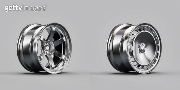 Shiny silver metallic alloy aluminum car rims isolated on white ...