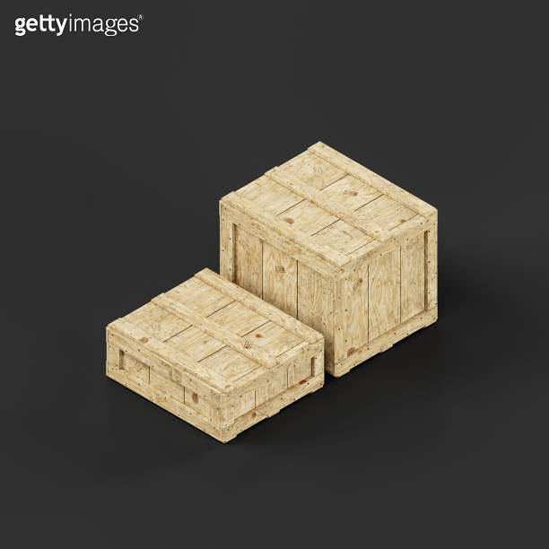 Isometric view Isolated military wooden crates for ammunition and ...