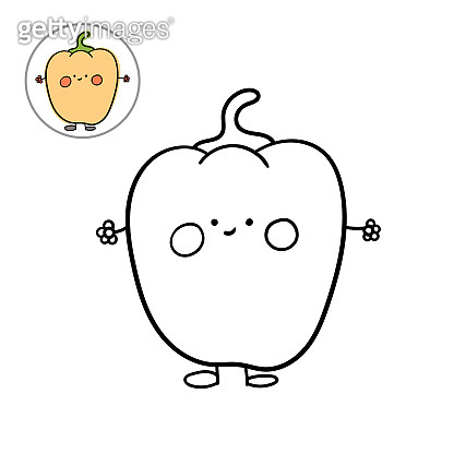 Children's coloring page with cute paprika character. Linear vector ...
