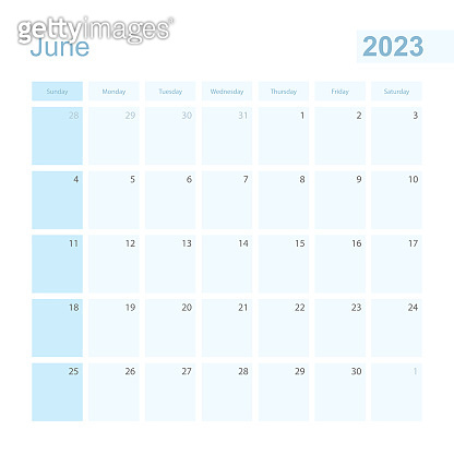 2023 June wall planner in blue color, week starts on Sunday ...