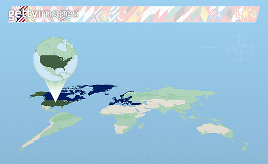 USA member of North Atlantic Alliance selected on perspective World Map ...