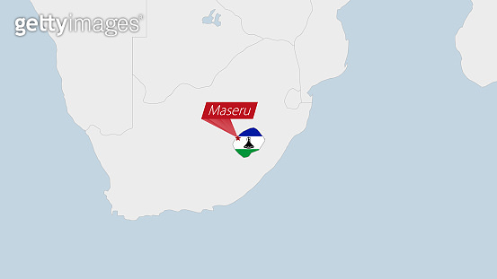 Lesotho map highlighted in Lesotho flag colors and pin of country ...