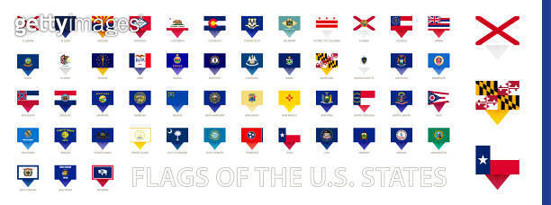All US state flags, pin flags collection. 이미지 (1363669316) - 게티이미지뱅크