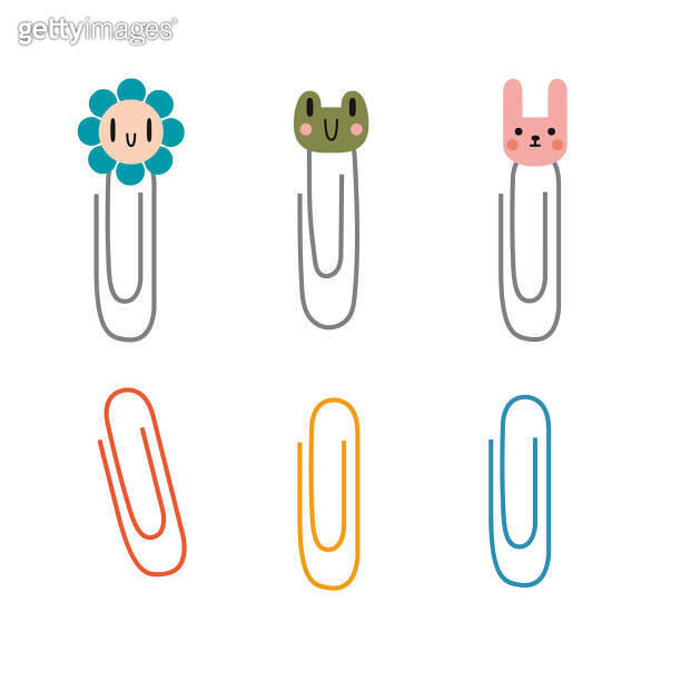 Cute stationery office paperclip with kawaii muzzles, cartoon style ...
