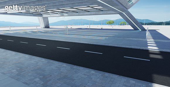 Roadside street view with modern rooftop building 이미지 (1377086162) - 게티 ...