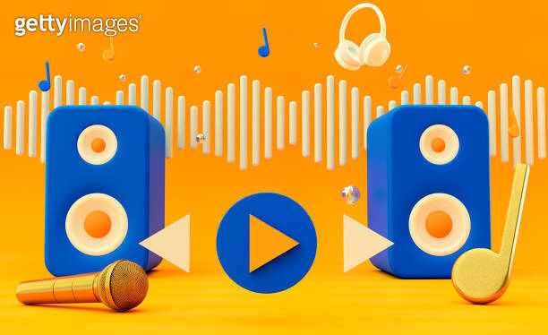 Blue speakers with music widget for listening music, books, podcasts ...