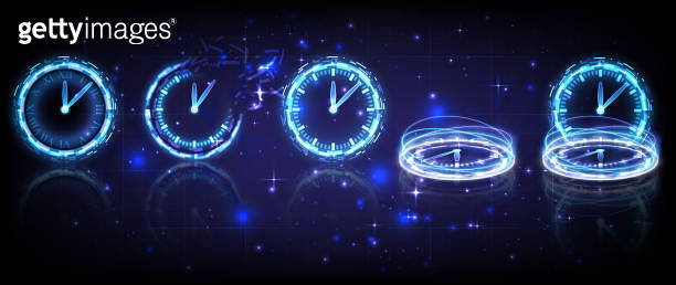 Time machine, fade, timer and deadline. Sci-fi digital time collection ...