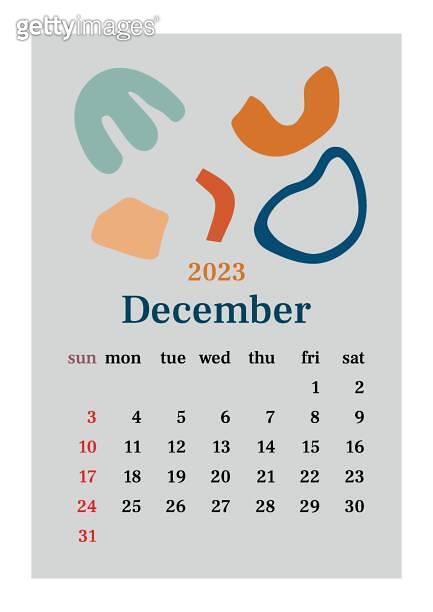 The page with the month December 2023 with abstract organic shapes in ...
