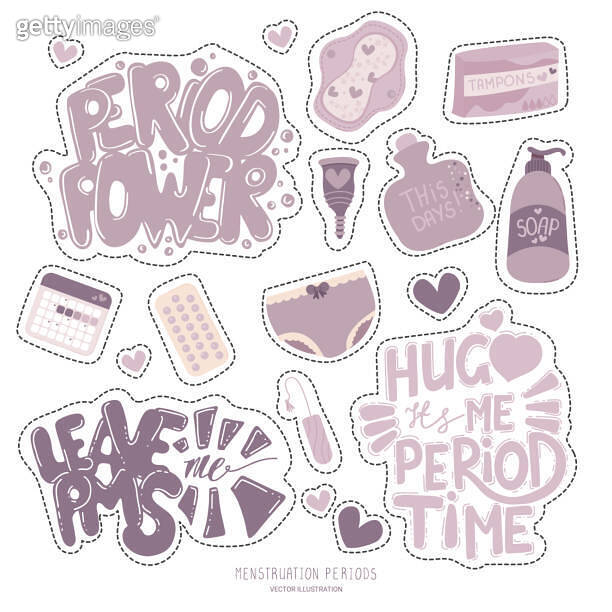 Collection of stickers menstruation period elements. Reproductive ...