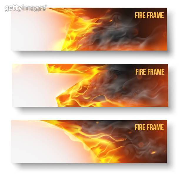 illustration of set of fire flame banner. Burning paper banners with ...